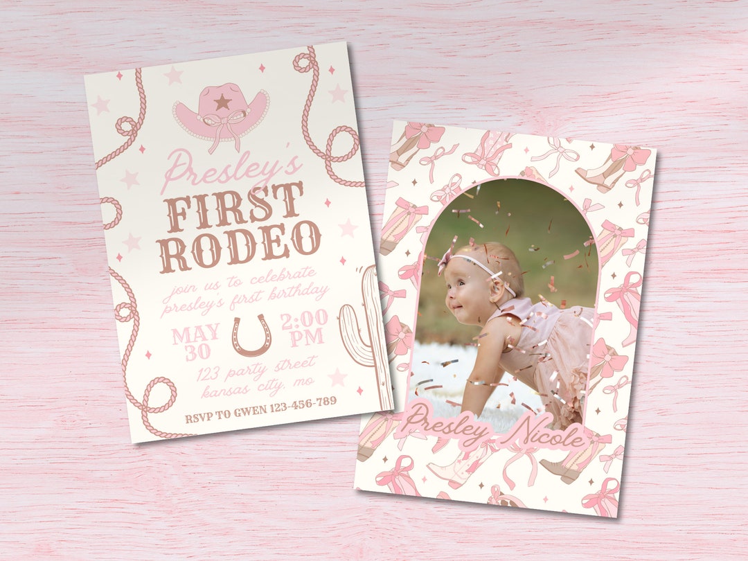 First Rodeo Birthday Invitation Template: Pink Cowgirl Theme (digital ...