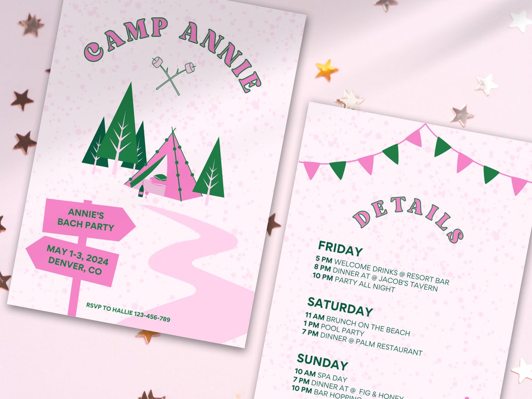 Camp Bride Bachelorette Invitation & Itinerary, Canva Template (digital ...