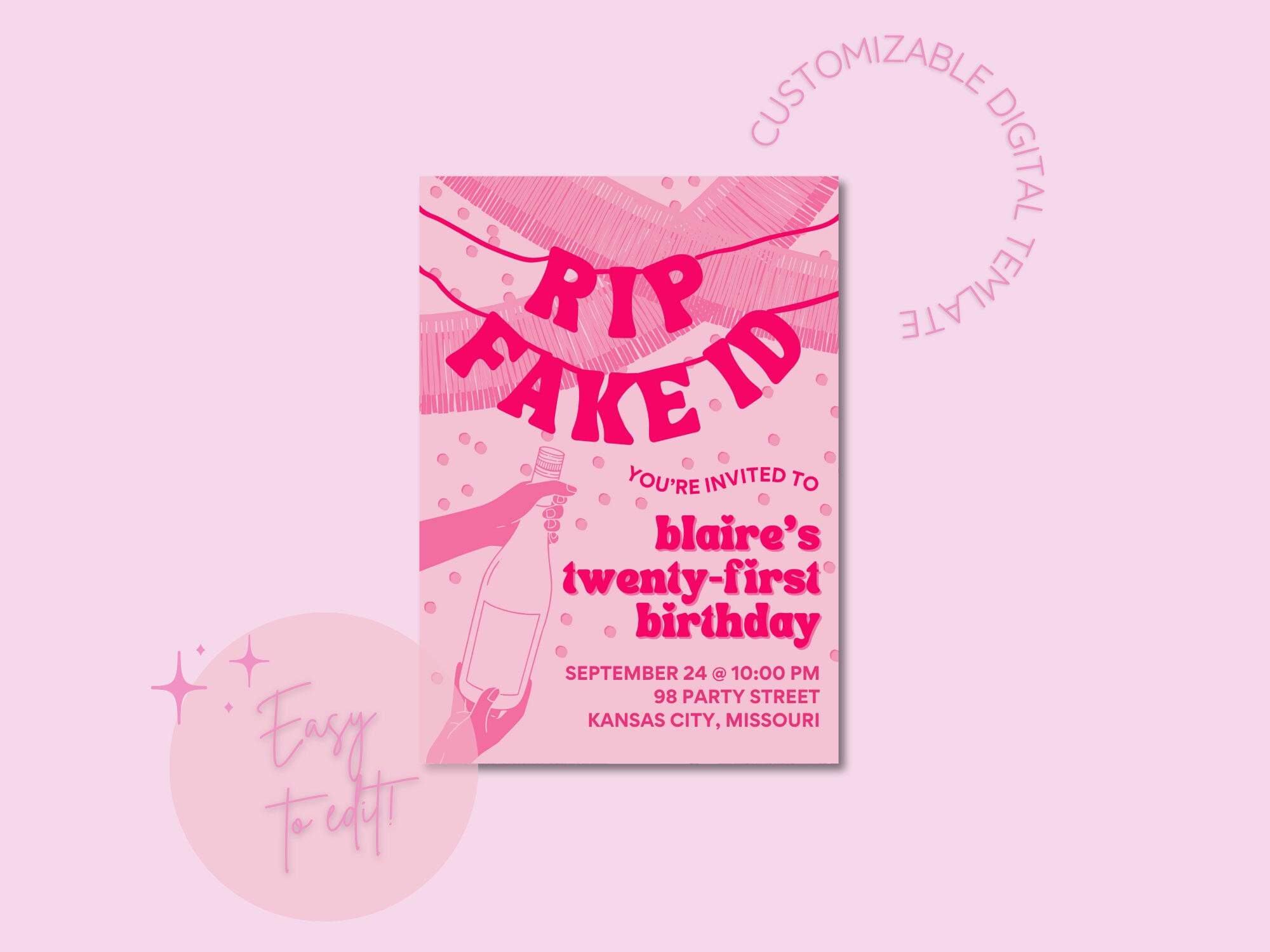 RIP Fake ID, 21st Birthday Party Invitation, Customizable Canva ...