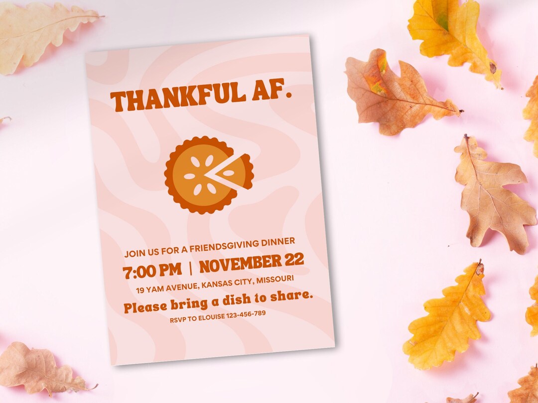 Retro Pumpkin Pie Friendsgiving Invitation, Thankful AF (digital ...