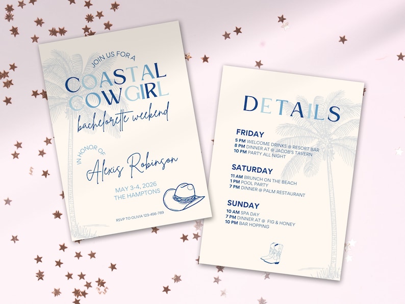 Coastal Cowgirl Bachelorette Weekend Invitation and Itinerary Template ...