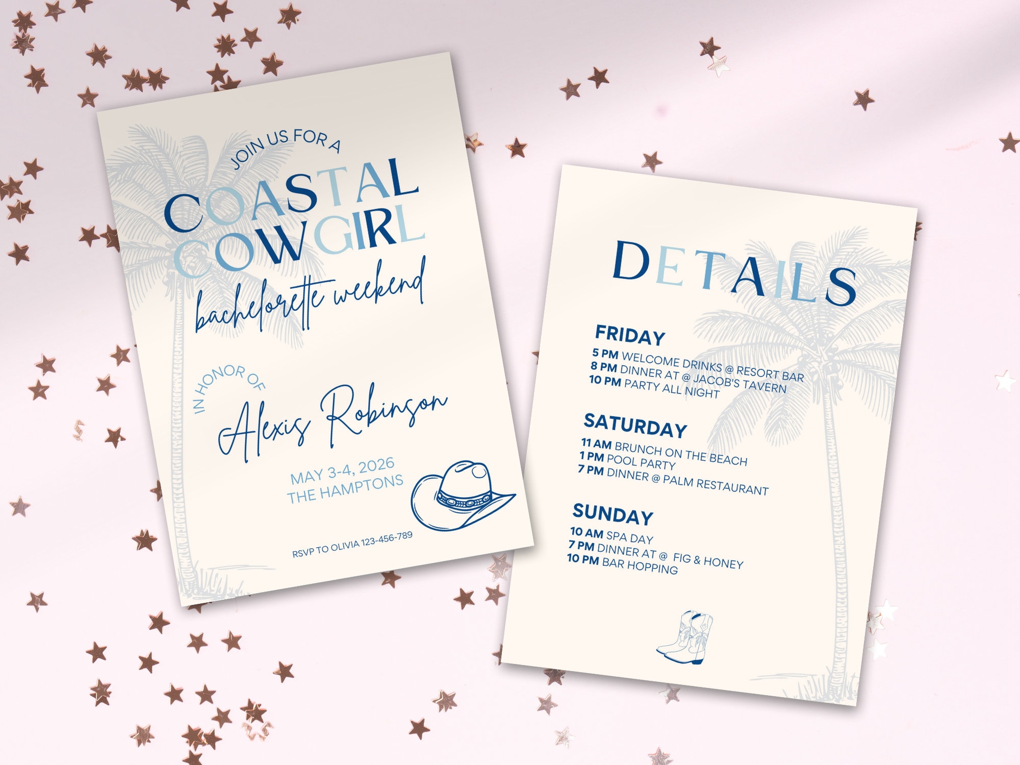 Coastal Cowgirl Bachelorette Weekend Invitation and Itinerary Template ...