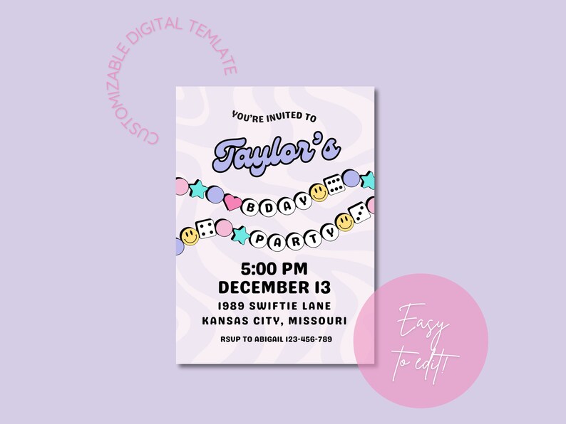 Taylor Swift Inspired Birthday Party Invitation Template, Friendship ...