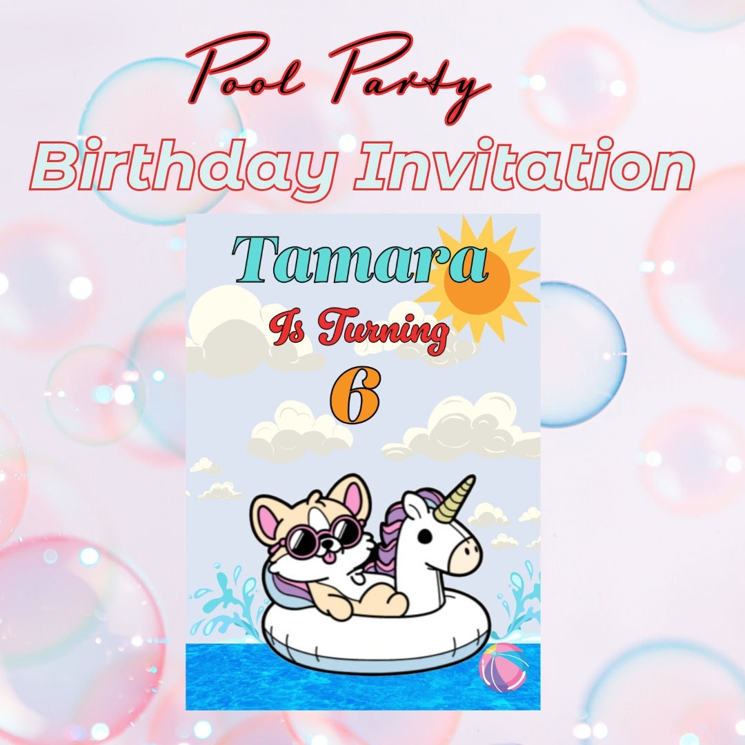 Corgi Pool Party Birthday Invitation - Pool Birthday - Swimming ...