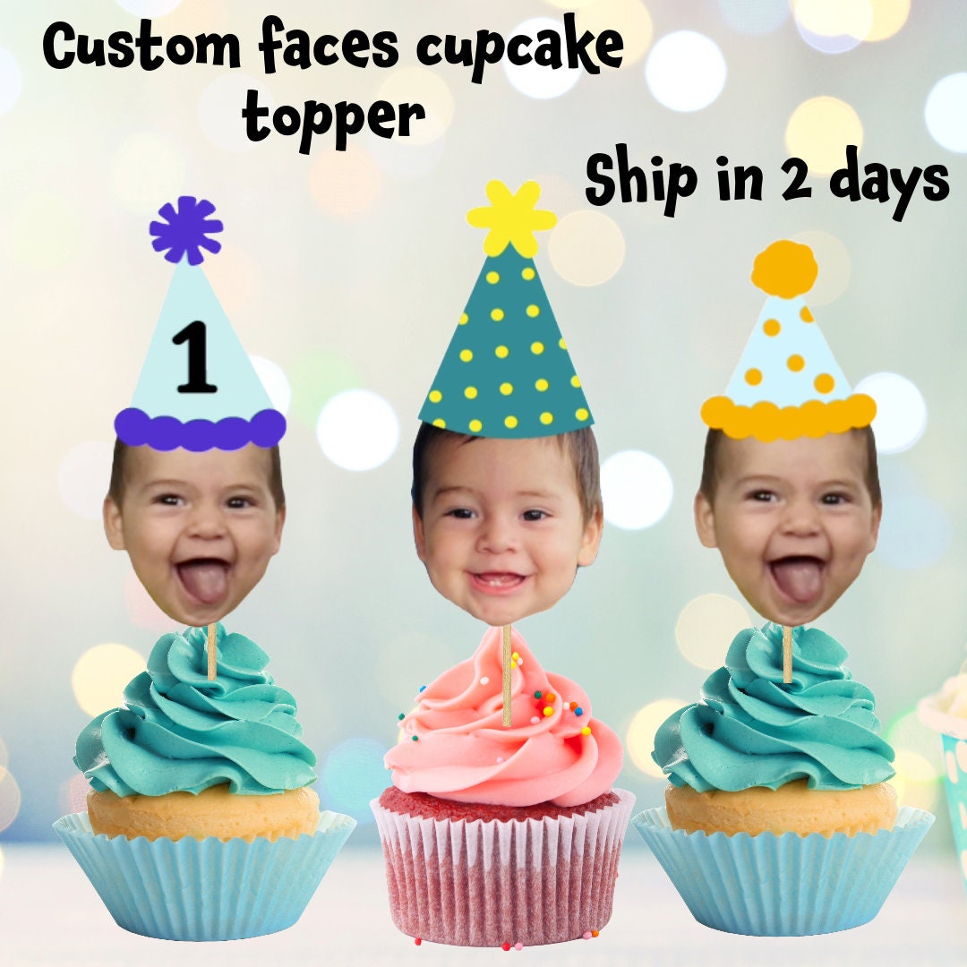 Baby Face With Custom Hat Cupcake Topper - Double Sided Custom Face ...