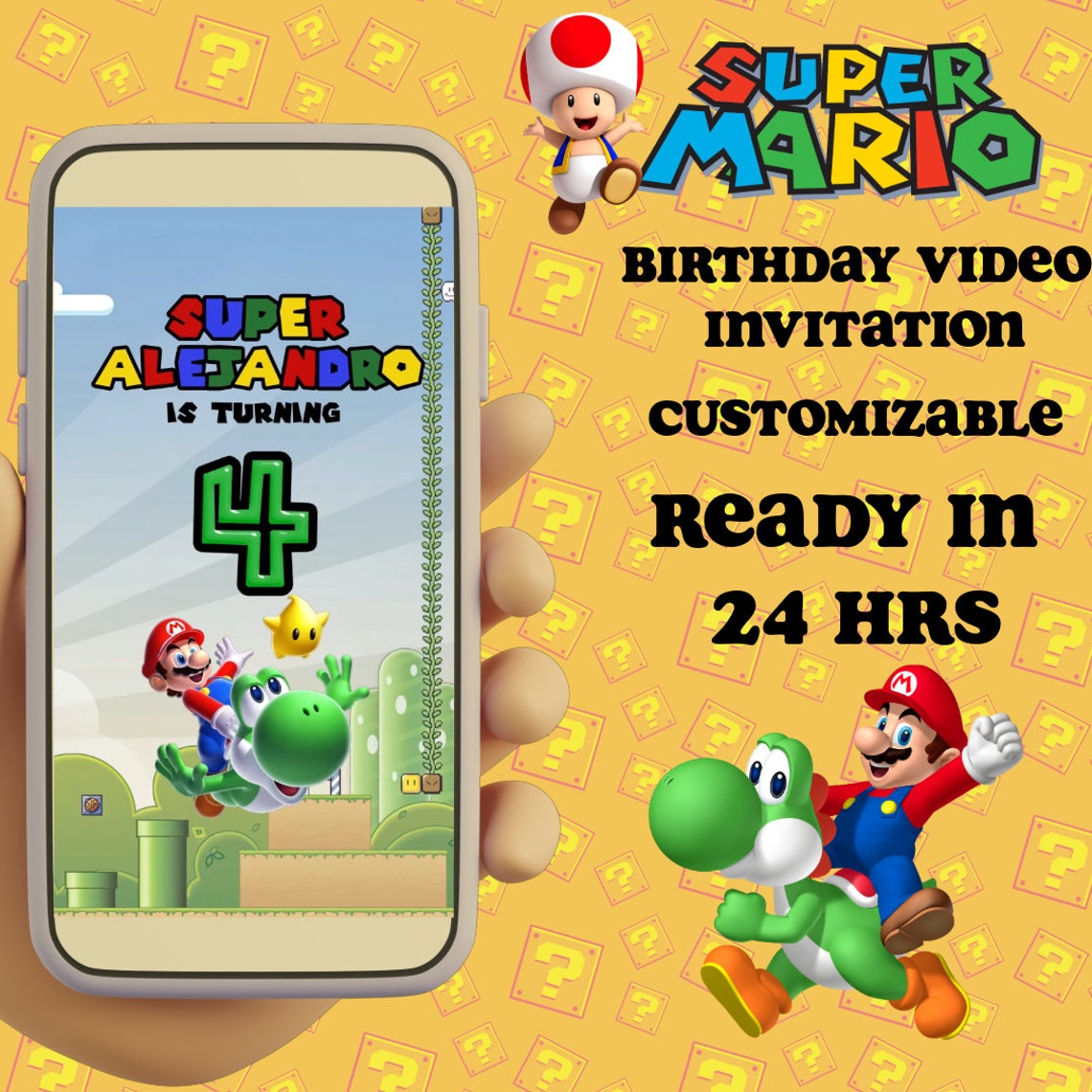 Super Mario and Friends Birthday Digital Invitation - Video Mario Bros ...