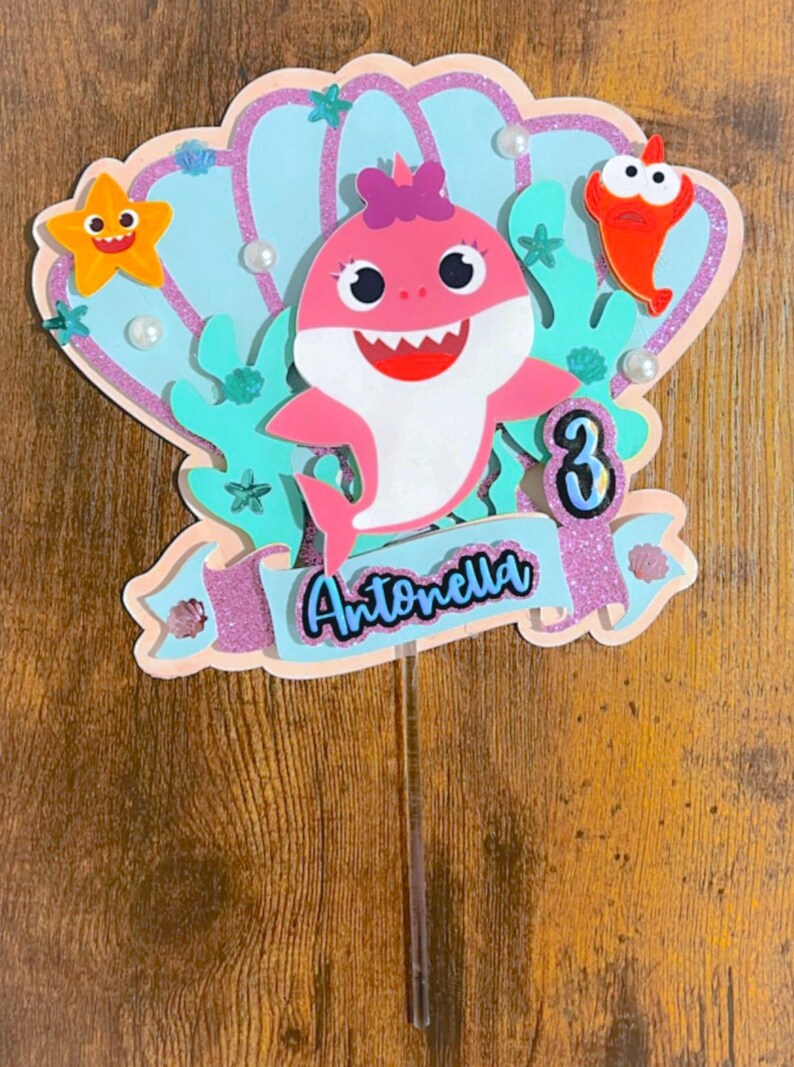 Pink Baby Shark Cake Topper -custom Girl Baby Shark Cake Topper - Baby ...