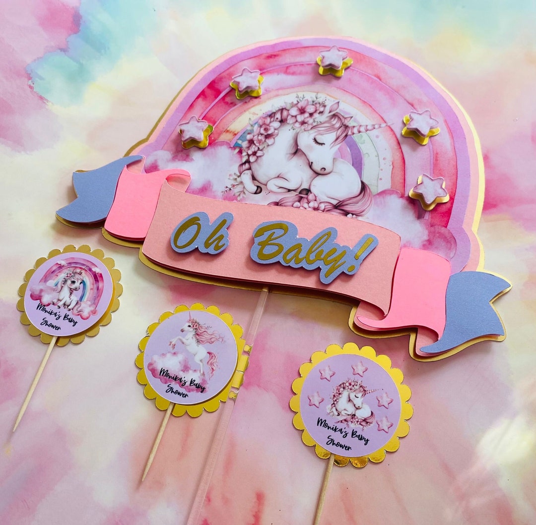 Baby Shower Unicorn Cake Topper - Unicorn Cupcake Topper Baby Shower ...