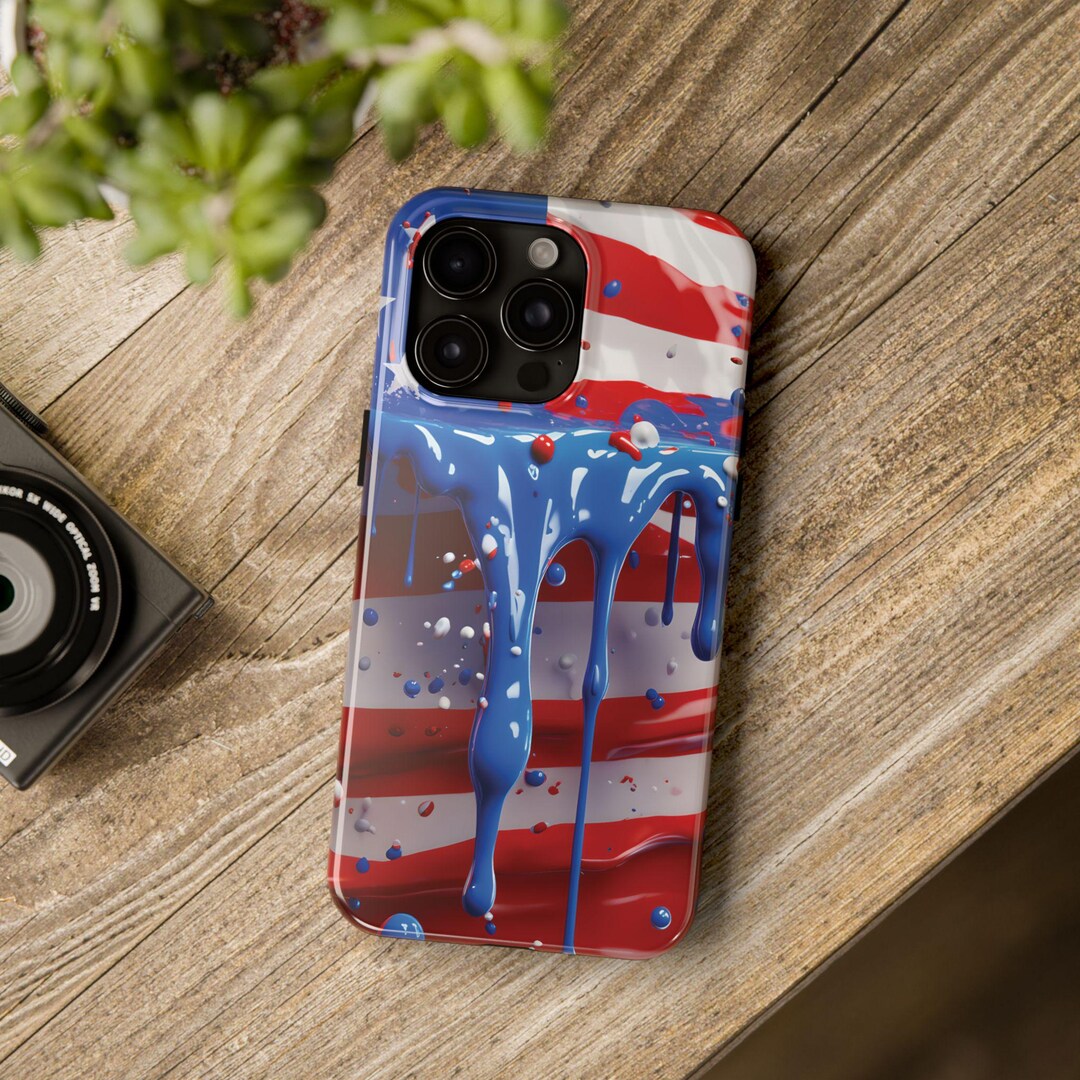 American Flag Paint Drip iPhone Case | Bold Red White & Blue Design ...