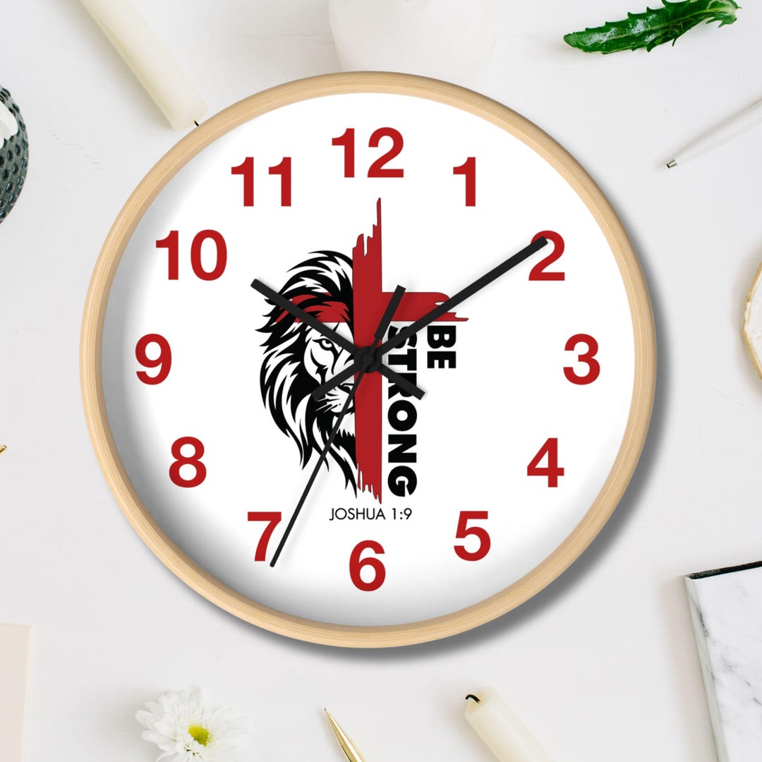 Lion & Cross Wooden Wall Clock: Christian Home Decor Gift - Etsy