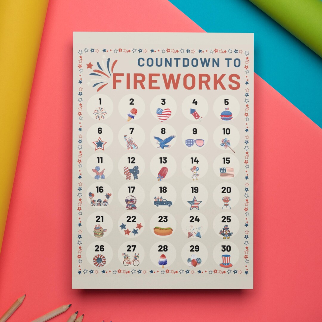 Countdown to Fireworks 30-day Chart 4th of July Printable for Kids ...