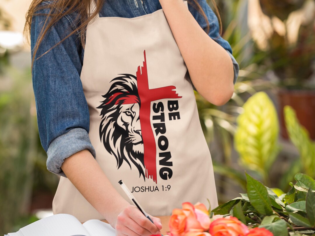 Lion & Cross Christian Apron: Beige Faith Kitchen Accessory - Etsy