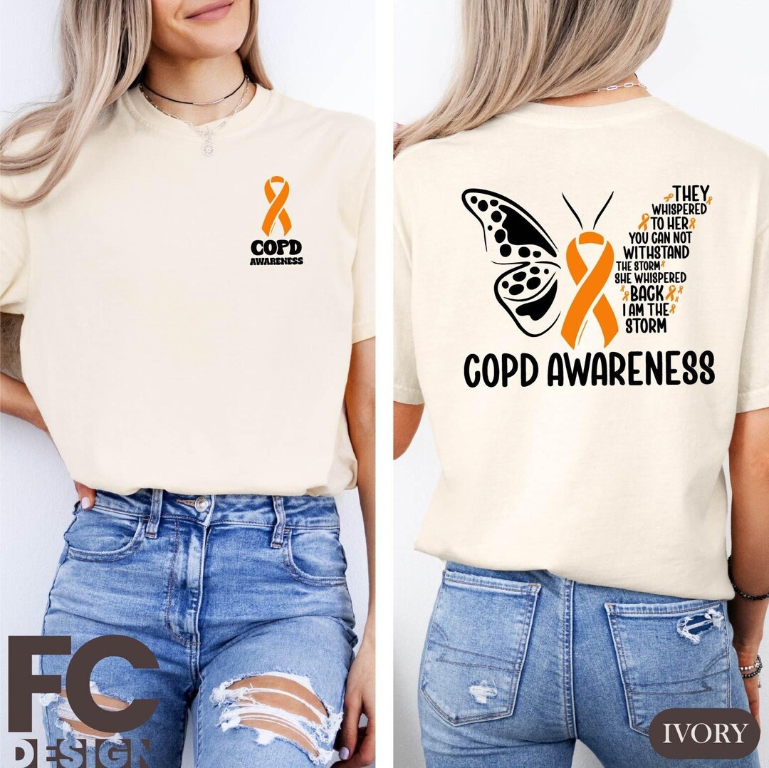COPD Awareness Front and Back Shirt, Orange Ribbon Shirt, Chronic ...
