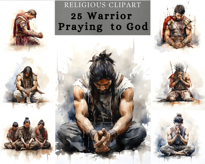 Warrior Praying Clipart: Religious Watercolor PNG Design (digital ...