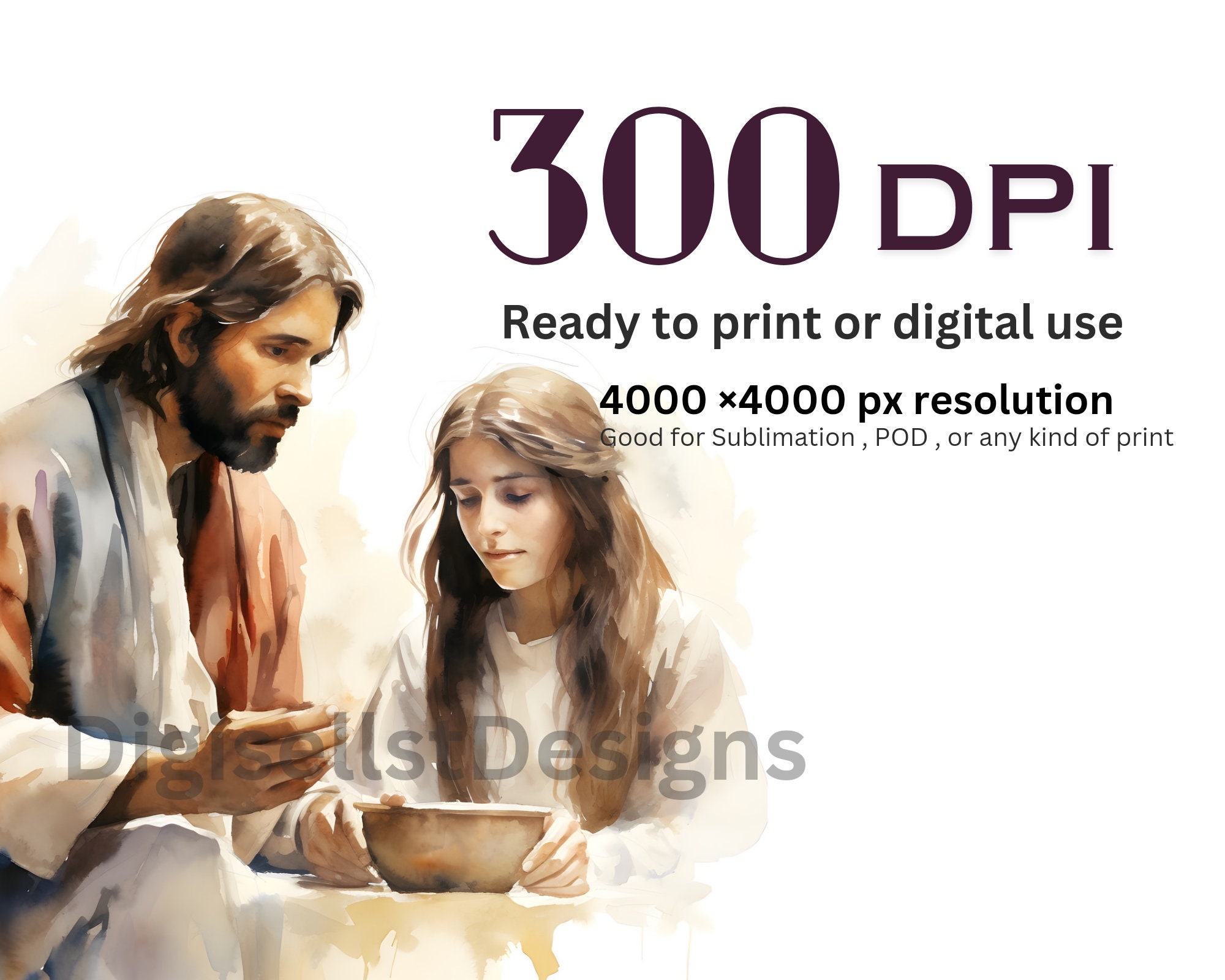 Samaritan Woman and Jesus , Bibilcal Story Watercolor Clipart , Digital ...
