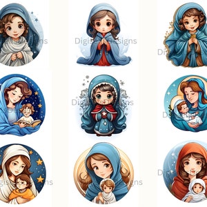 Animated Virgin Mary Clipart , Cartoon Style Mary Portrait, Sticker for ...