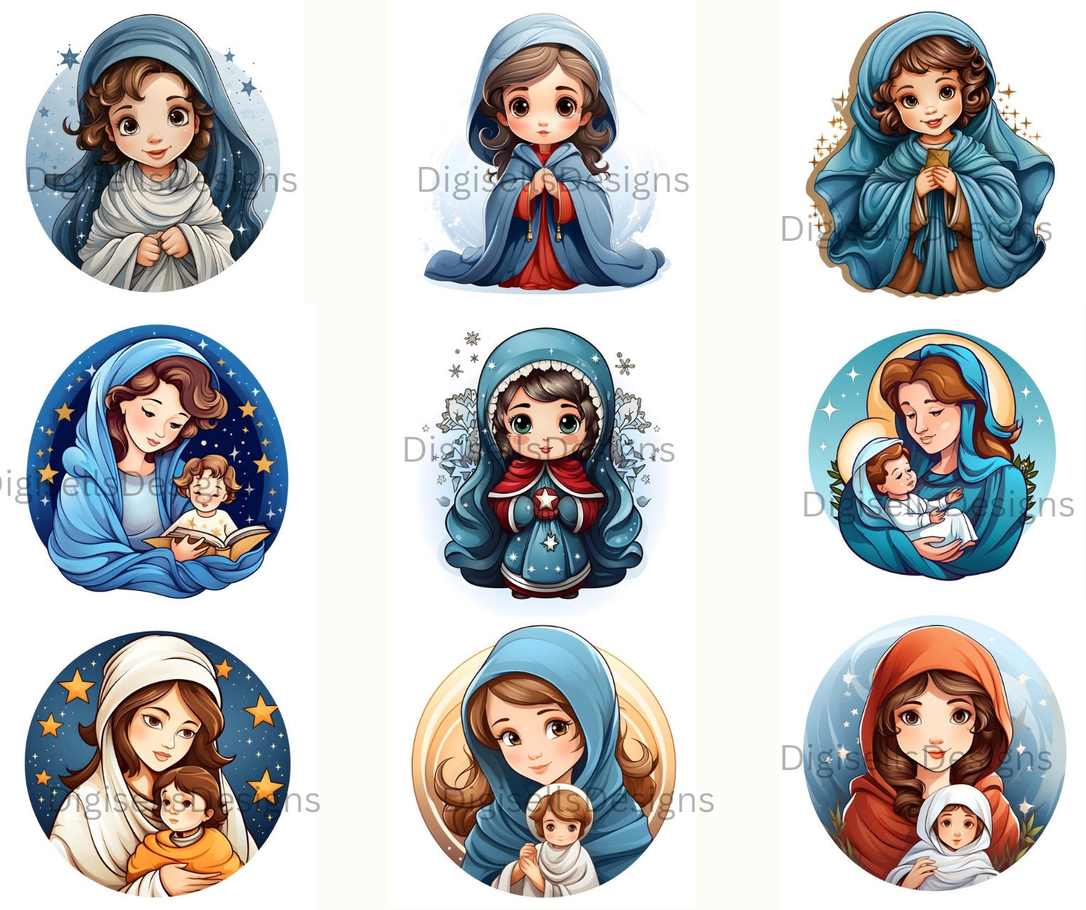 Animated Virgin Mary Clipart , Cartoon Style Mary Portrait, Sticker for ...