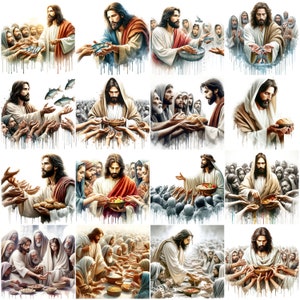 Jesus Feeding 5000 Clipart, Miracle of Jesus, Feeding the Multitude ...