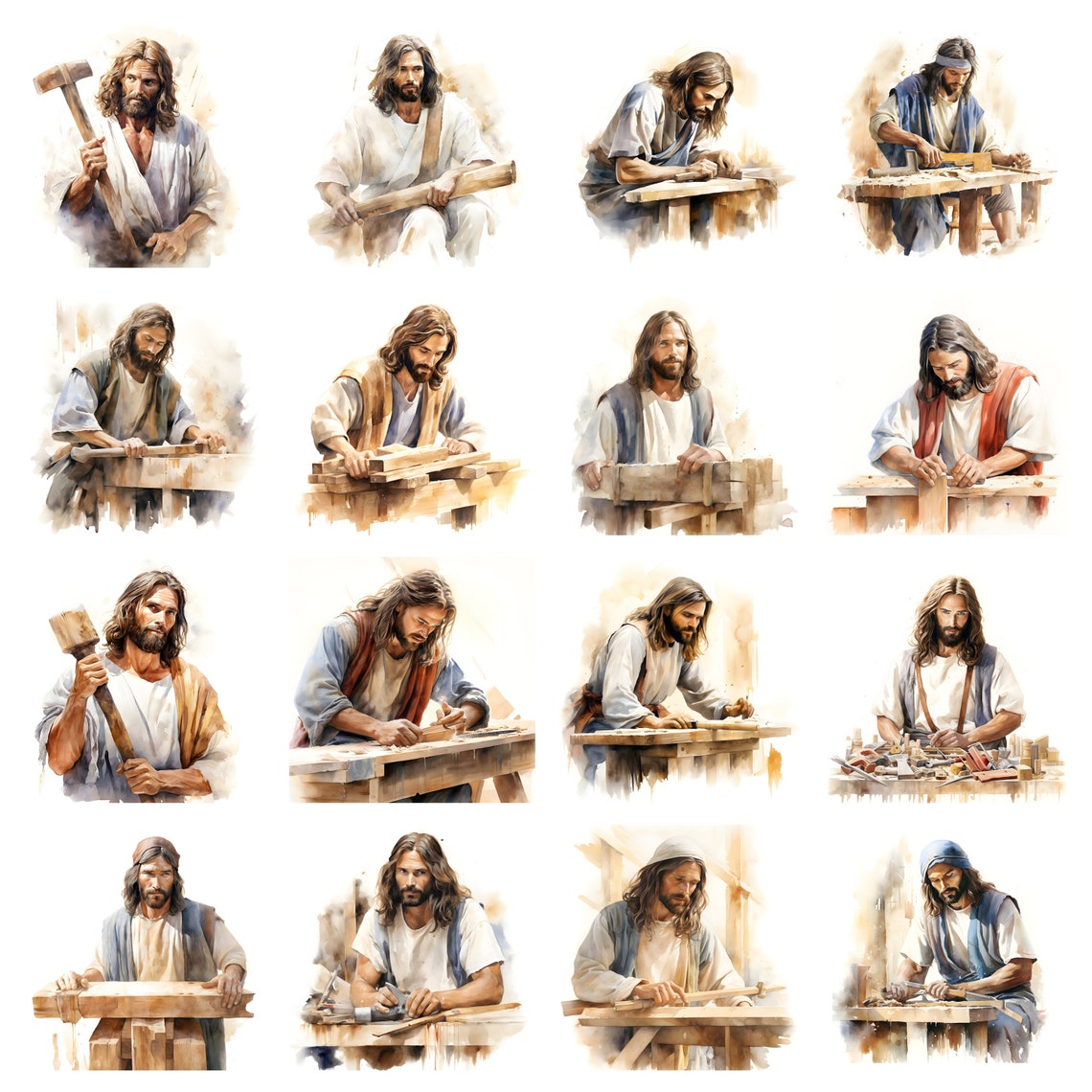 Jesus the Carpenter Clipart , Jesus Doing Wood Work , Watercolor Jesus ...