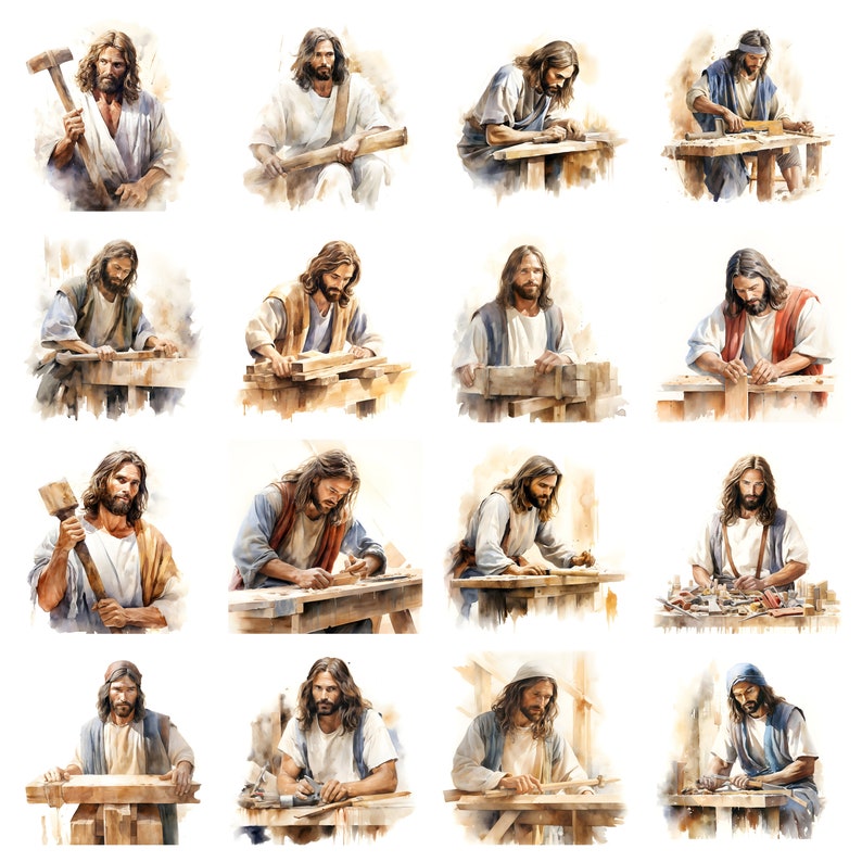 Jesus the Carpenter Clipart , Jesus Doing Wood Work , Watercolor Jesus ...