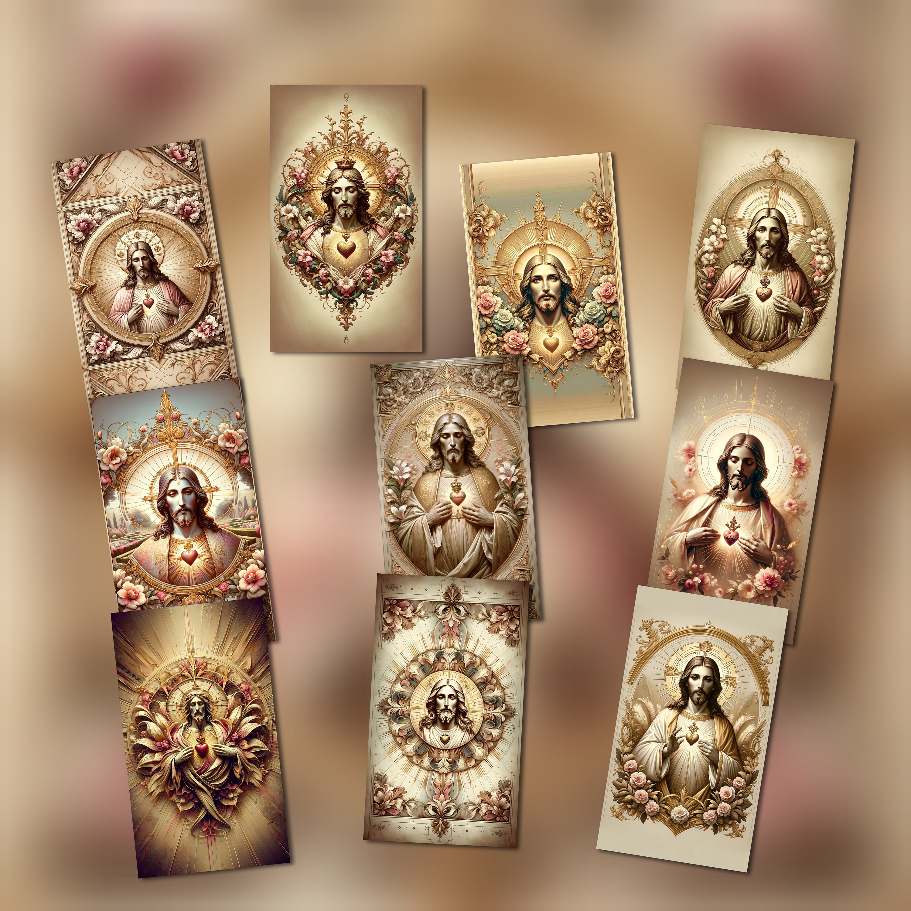 Sacred Heart of Jesus Holy Card, Jesus Prayer Card in Golden Pink Theme ...