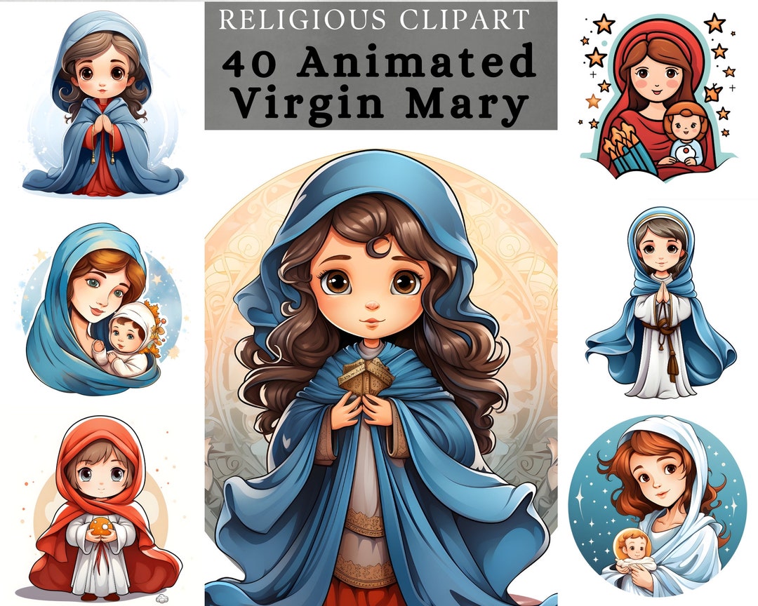 Animated Virgin Mary Clipart , Cartoon Style Mary Portrait, Sticker for ...