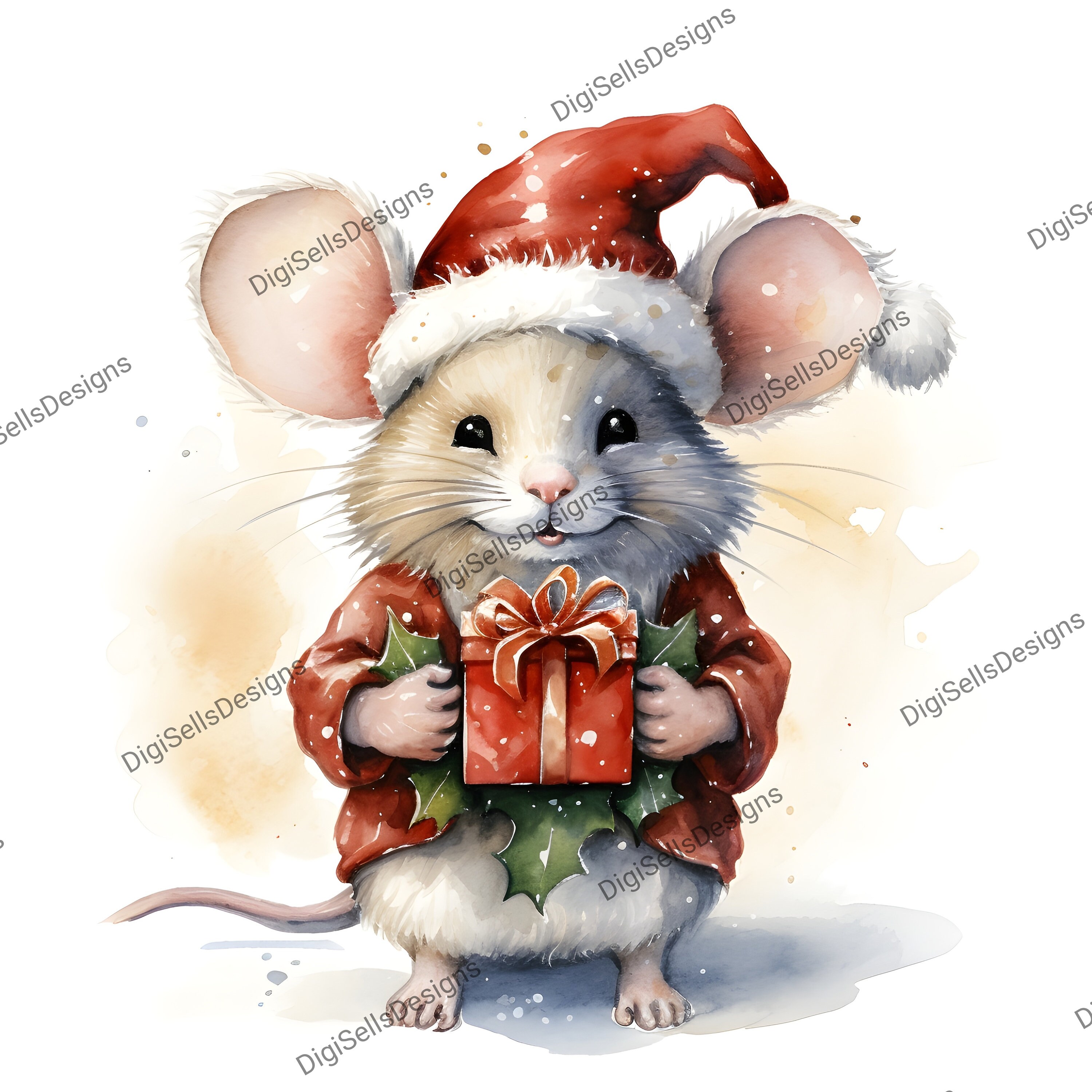 Watercolored Mouse Holding Christmas Gift Clipart Mouse - Etsy