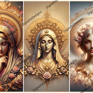 Digital Our Lady Holy Card , Mother Mary Prayer Card in Golden Pink ...