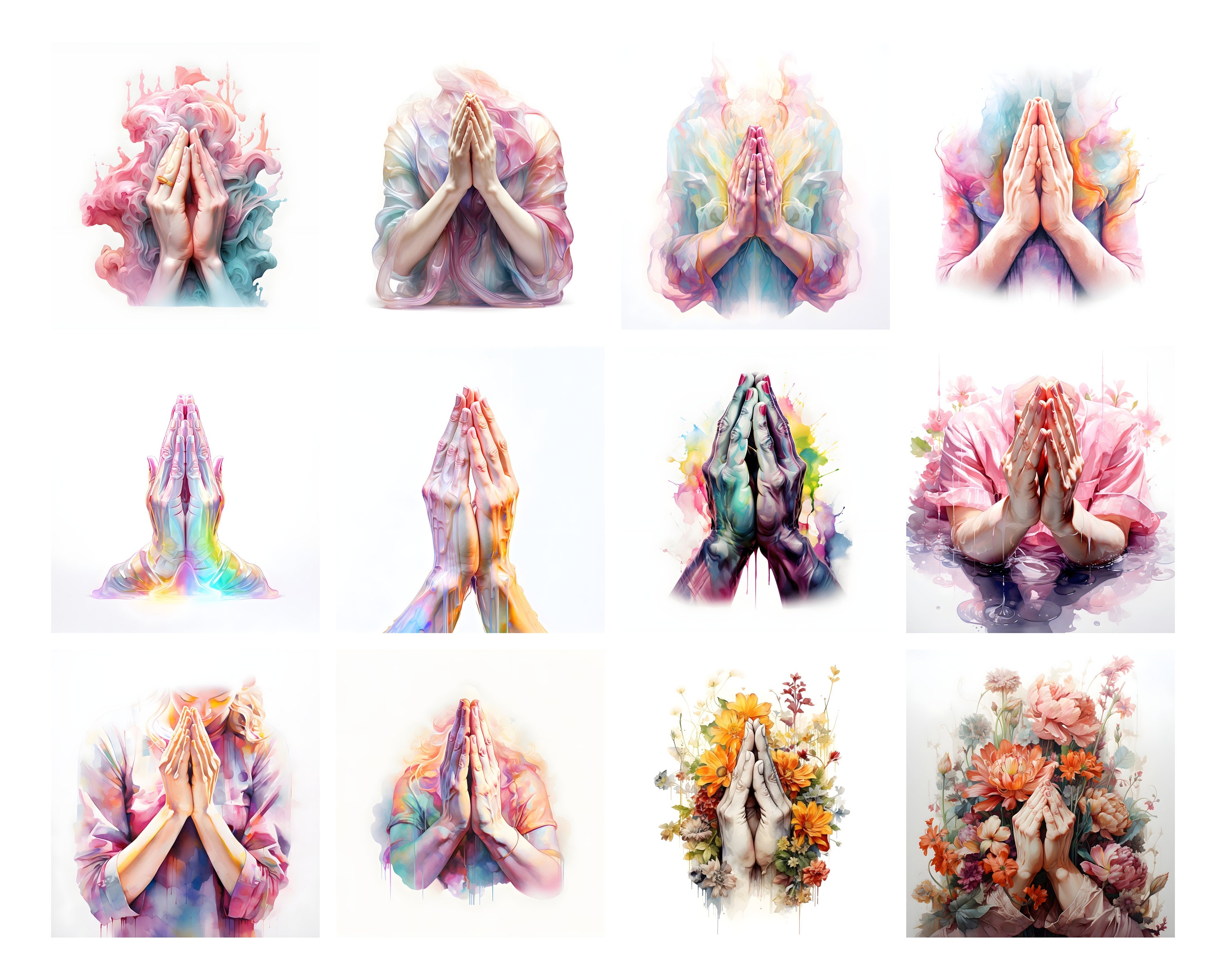 Praying Hands Clipart , Watercolor Religious Praying, Pastel Color ...