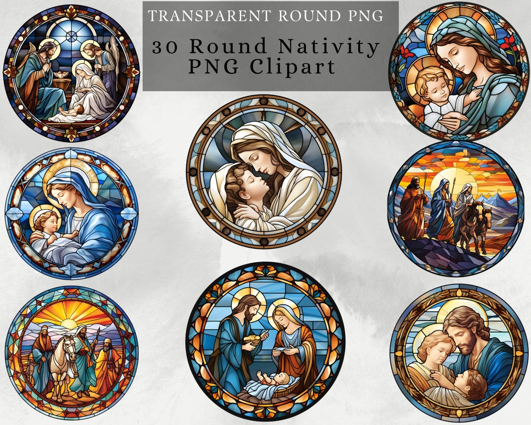 Stained Glass Nativity Scene Clipart , Birth of Jesus Design Bundle ...