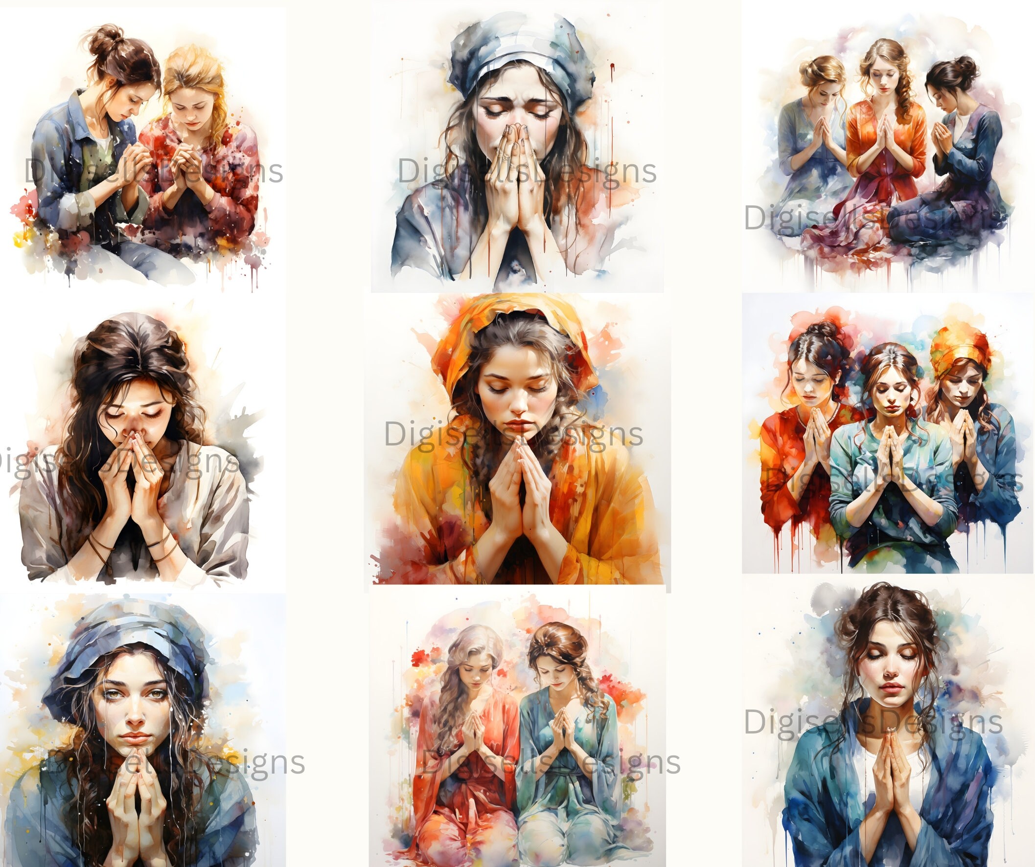 Girl Praying Praising Clipart , Religious Lady Watercolored Transparent ...