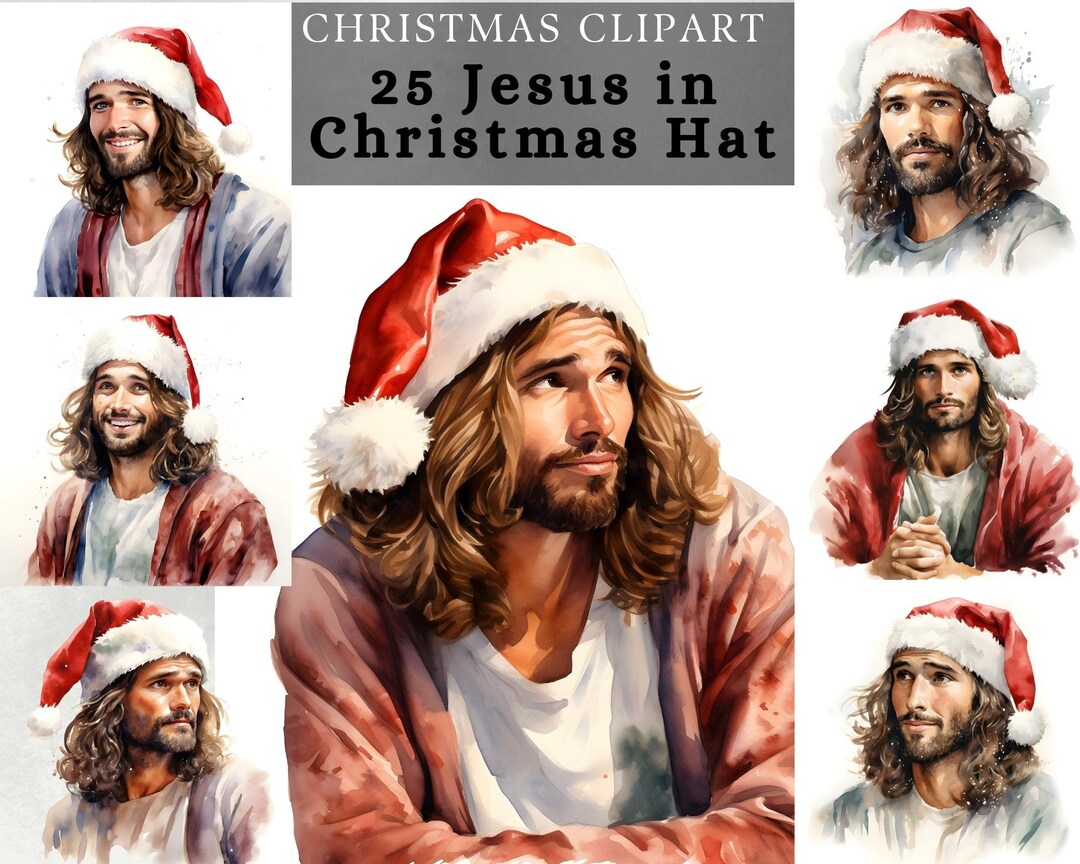 Jesus in Christmas Hat Clipart Png , Watercolor Christian Christmas ...