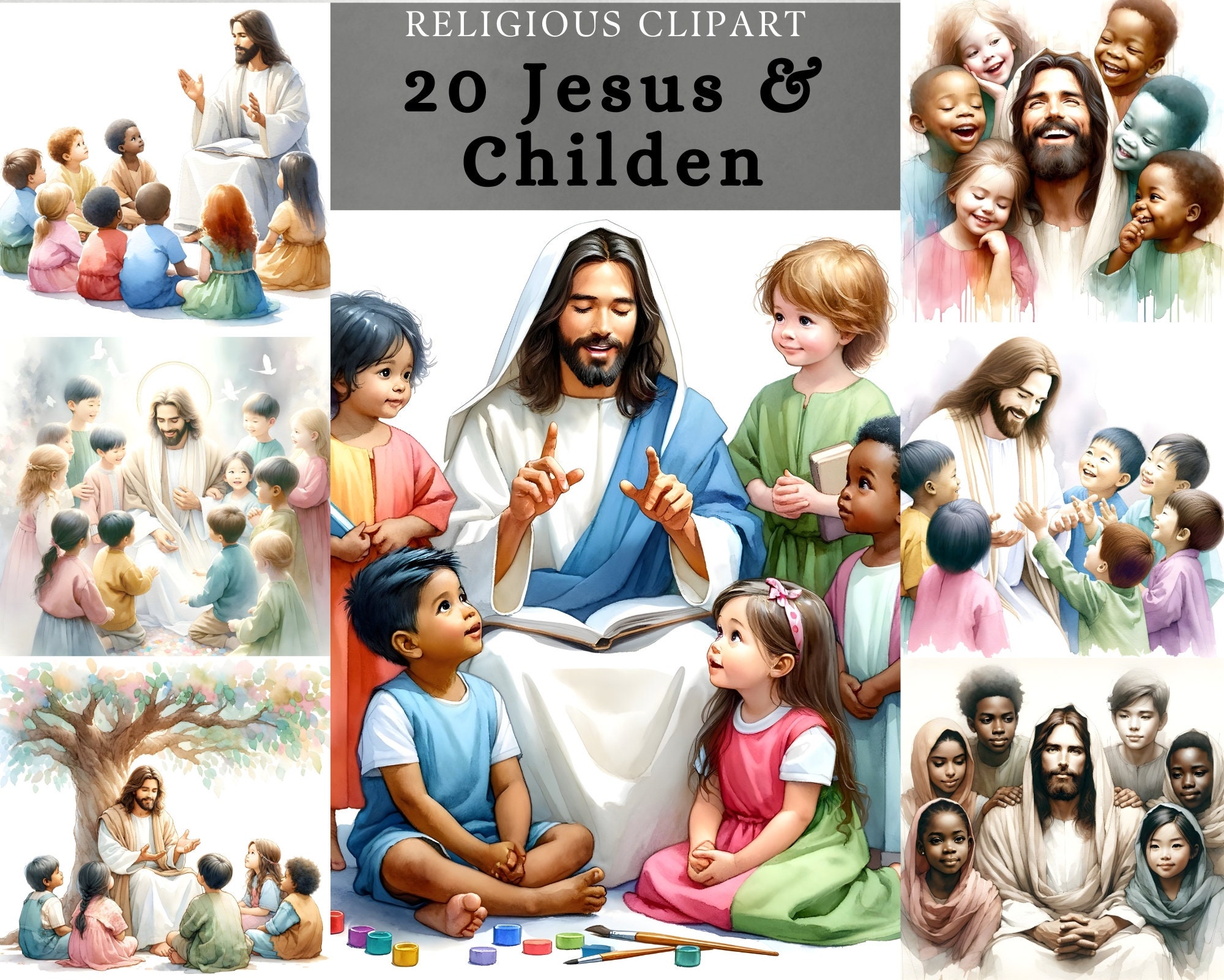 Jesus and Kids Vol 2 Clipart ,jesus With Kids Bundle , Jesus and ...