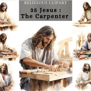 Jesus the Carpenter Clipart , Jesus Doing Wood Work , Watercolor Jesus ...