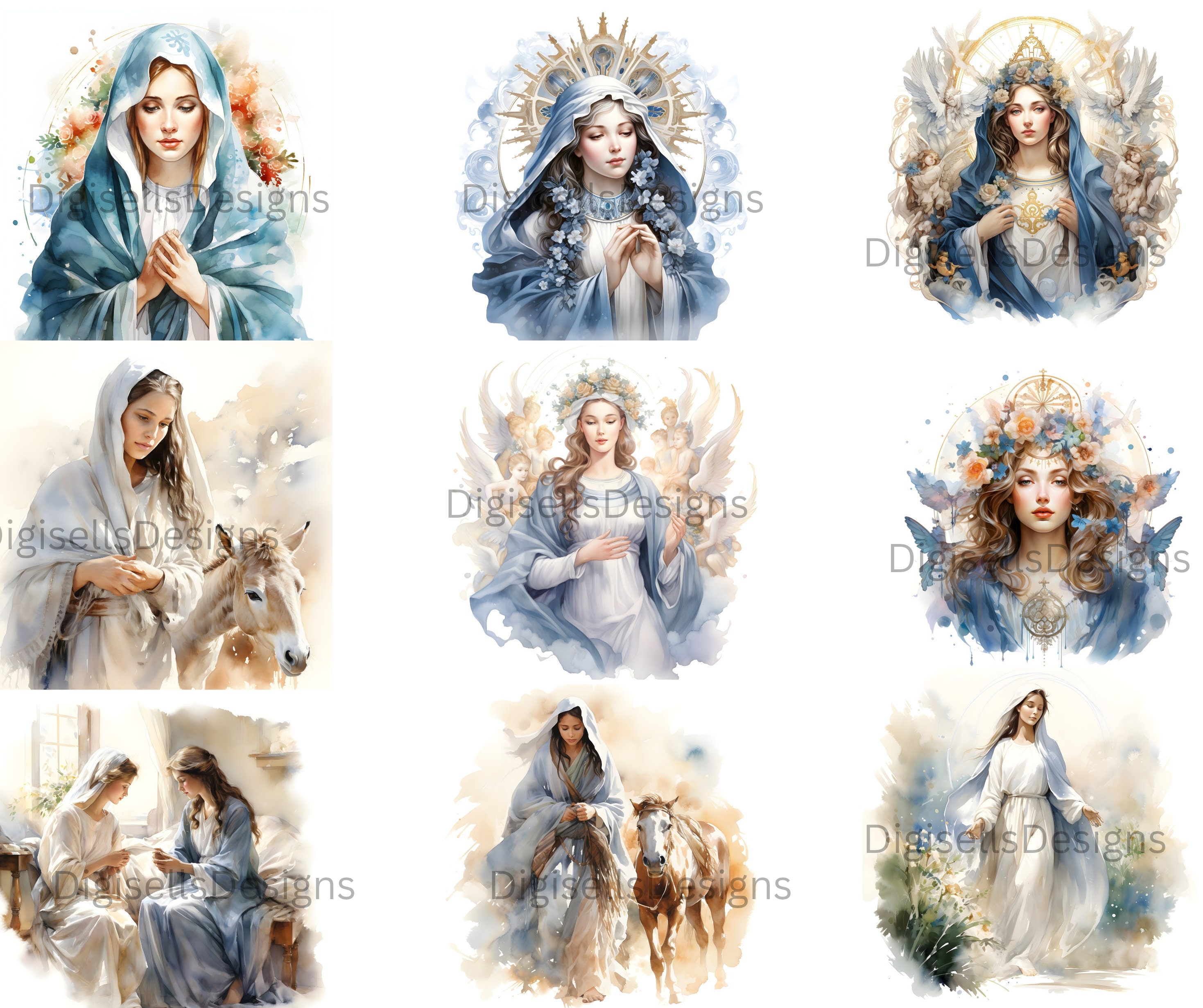 Virgin Mary Clipart Bundle, Before Jesus Was Born Clipart, Nativity ...