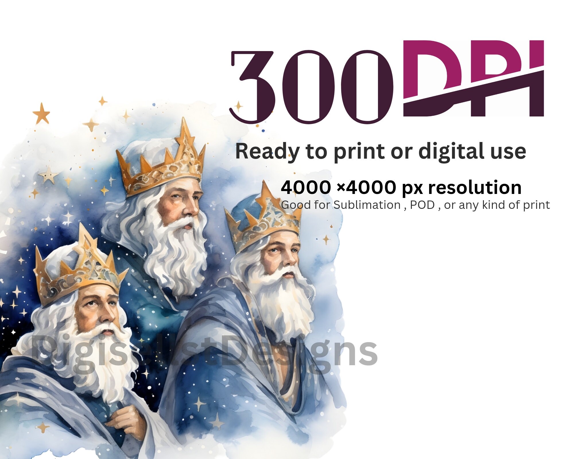 Three Wise Men Clipart, Watercolor Three Kings Clipart , 3 Magi ...