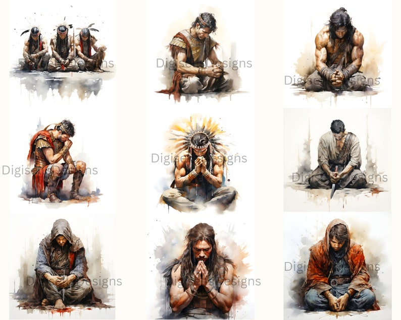 Warrior Praying Clipart: Religious Watercolor PNG Design (digital ...