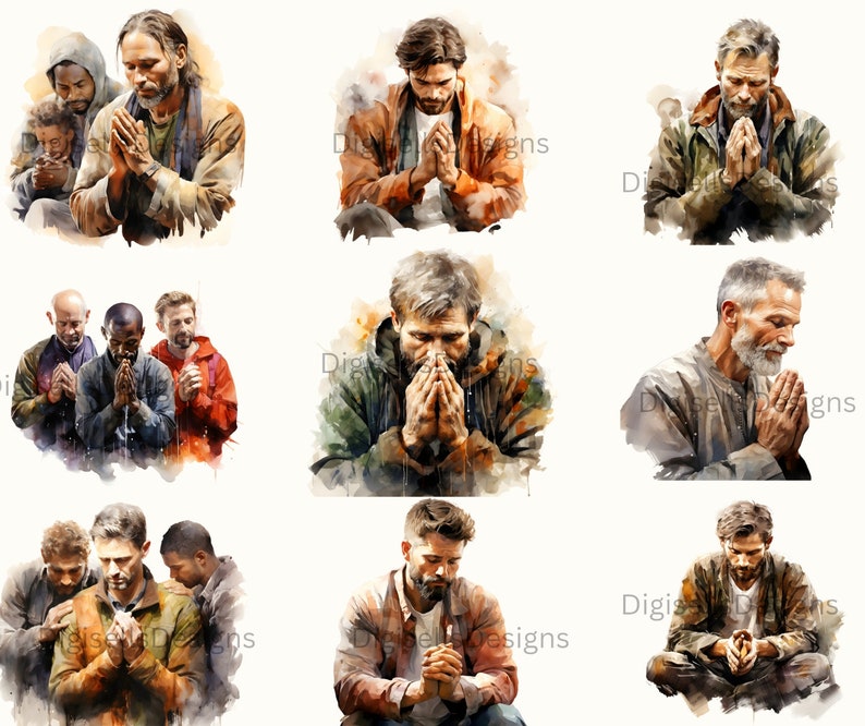 Christian Man Praying Clipart , Religious Men Watercolored Transparent ...