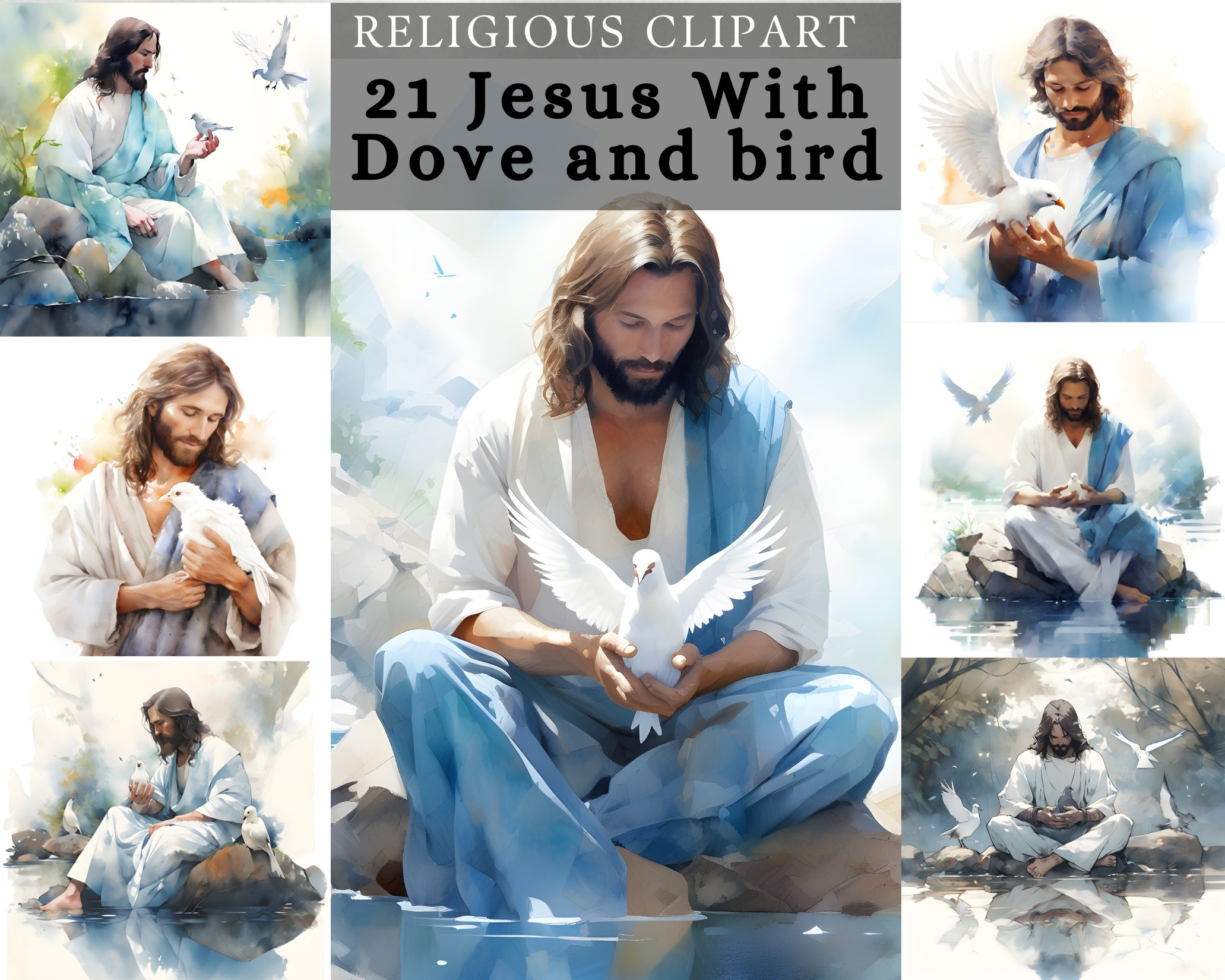 Jesus With Bird Clipart , Jesus in Nature Painting , Calm Jesus With ...