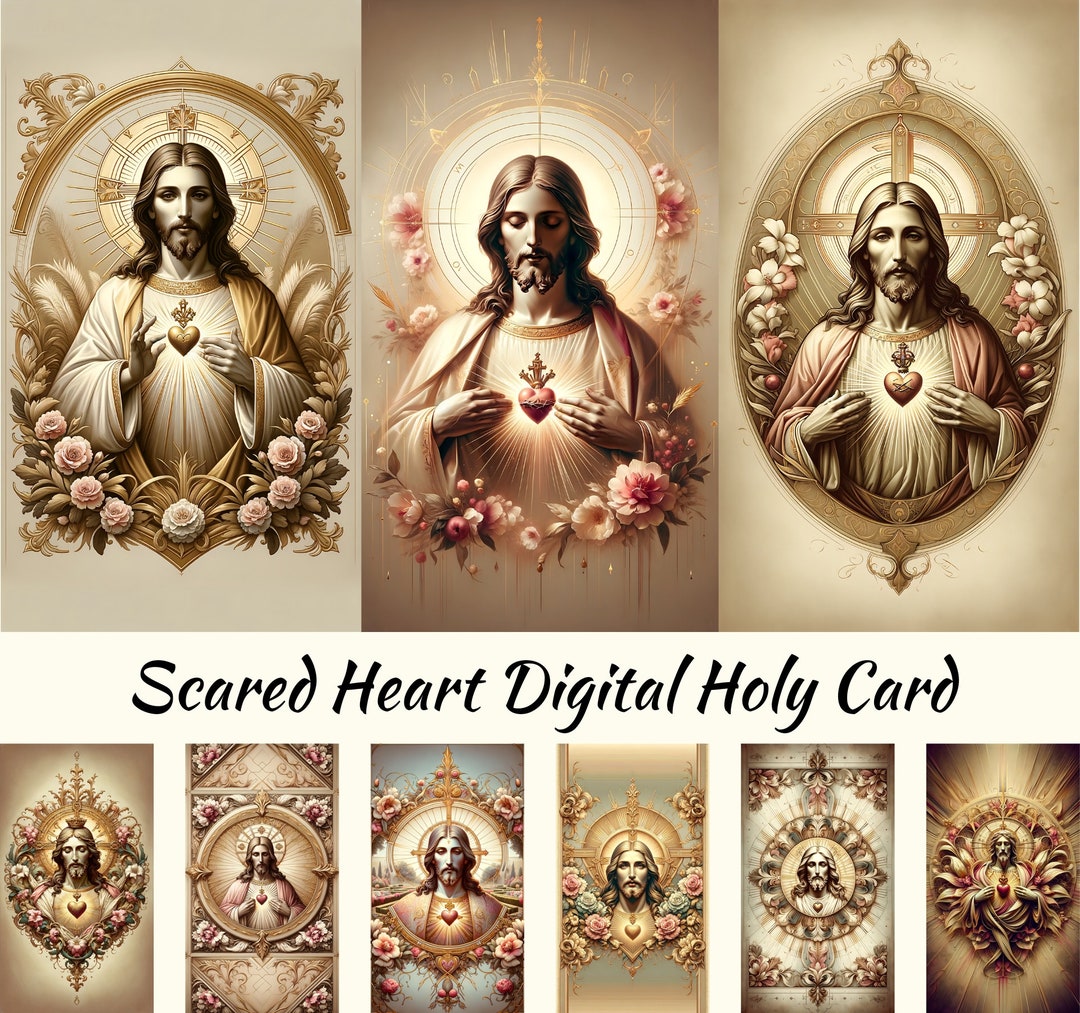 Sacred Heart of Jesus Holy Card, Jesus Prayer Card in Golden Pink Theme ...