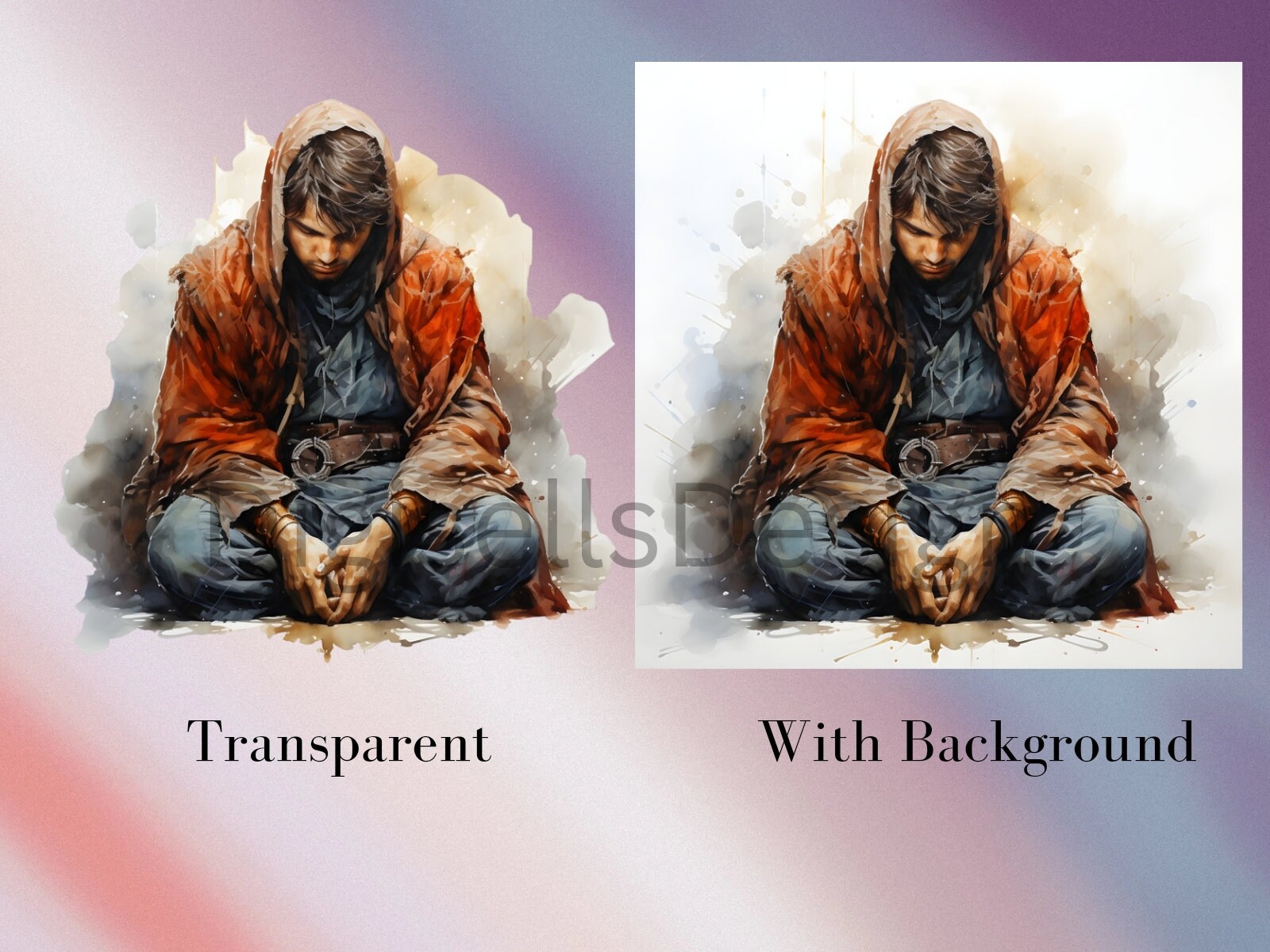 Warrior Praying Clipart: Religious Watercolor PNG Design (digital ...