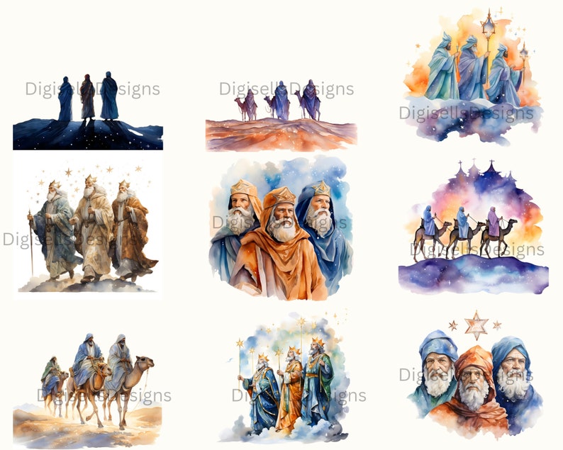 Three Wise Men Clipart, Watercolor Three Kings Clipart , 3 Magi ...