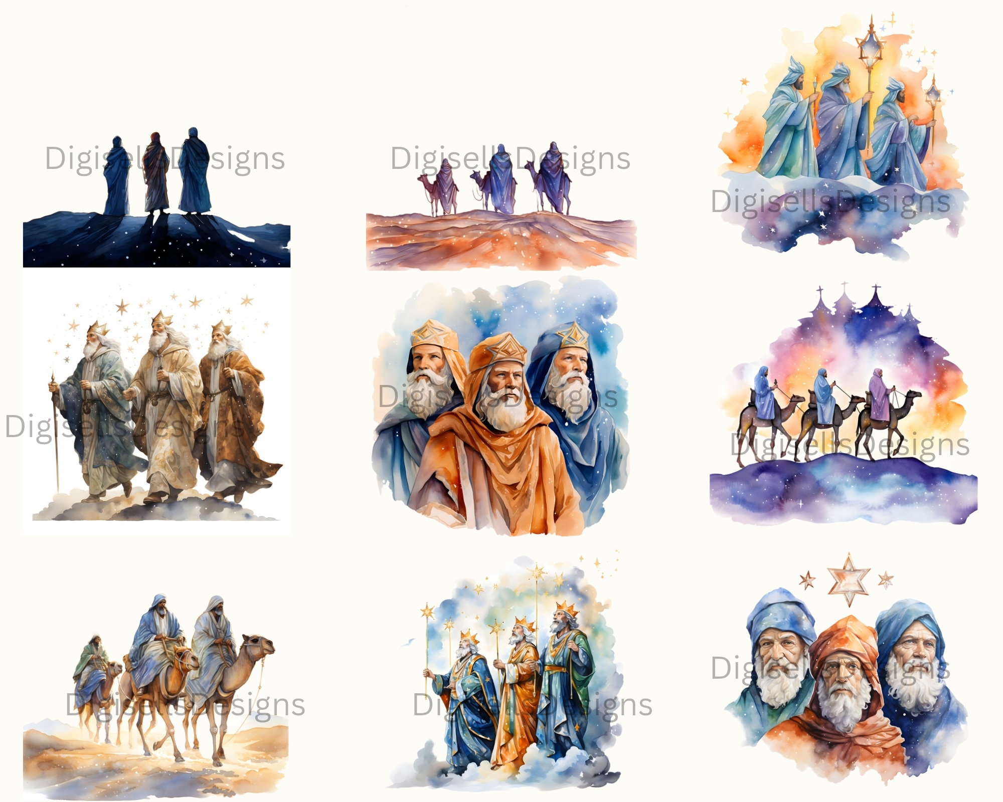 Three Wise Men Clipart, Watercolor Three Kings Clipart , 3 Magi ...