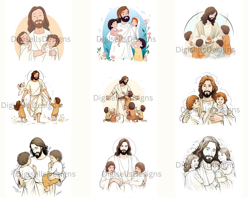 Jesus and Kids Minimalistic Clipart ,jesus With Kids Bundle , Jesus and ...