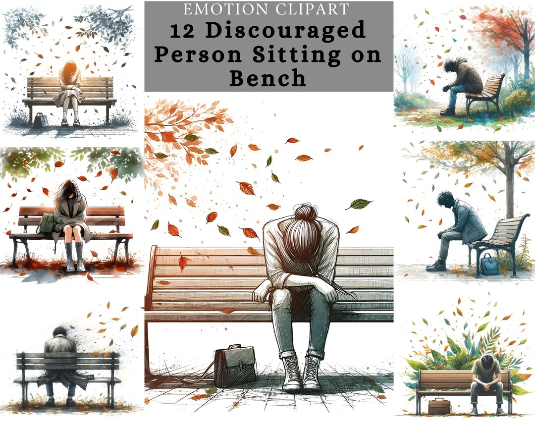 Person Sitting on Bench Clipart, Sad Discouraged Person , Human Emotion ...