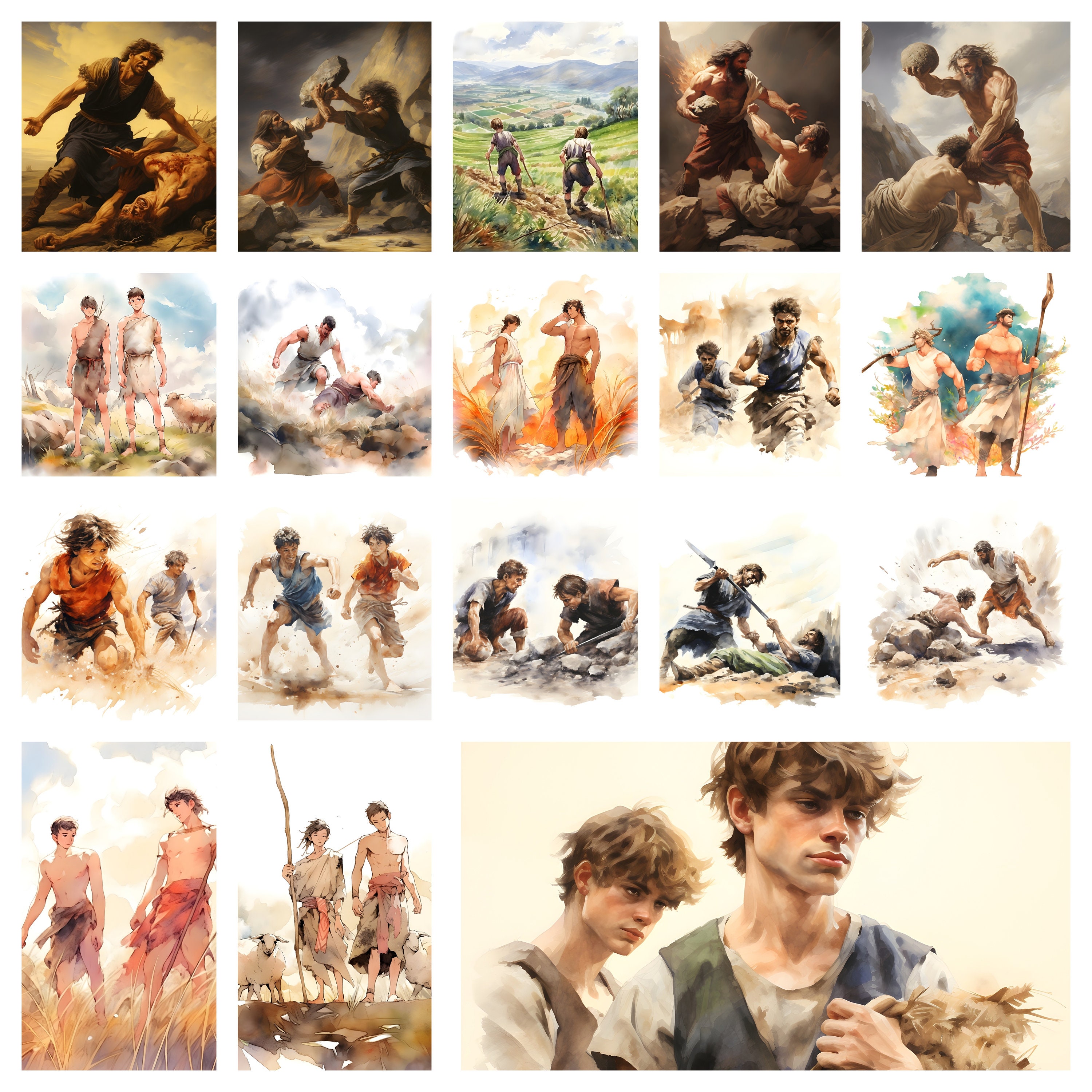 Cain and Abel Clipart , Watercolor Bibilcal Story , Book of Genesis ...