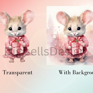 Pink Christmas Mouse Clipart , Mice Holding Gift Clipart, Mouse Wearing ...