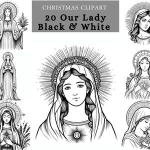 Sacred Mary Black and White Art Bundle: Ideal for DIY Coloring Pages ...