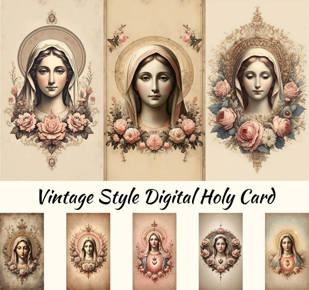 Our Lady Digital Holy Card , Mother Mary Prayer Card in Vintage Theme ...