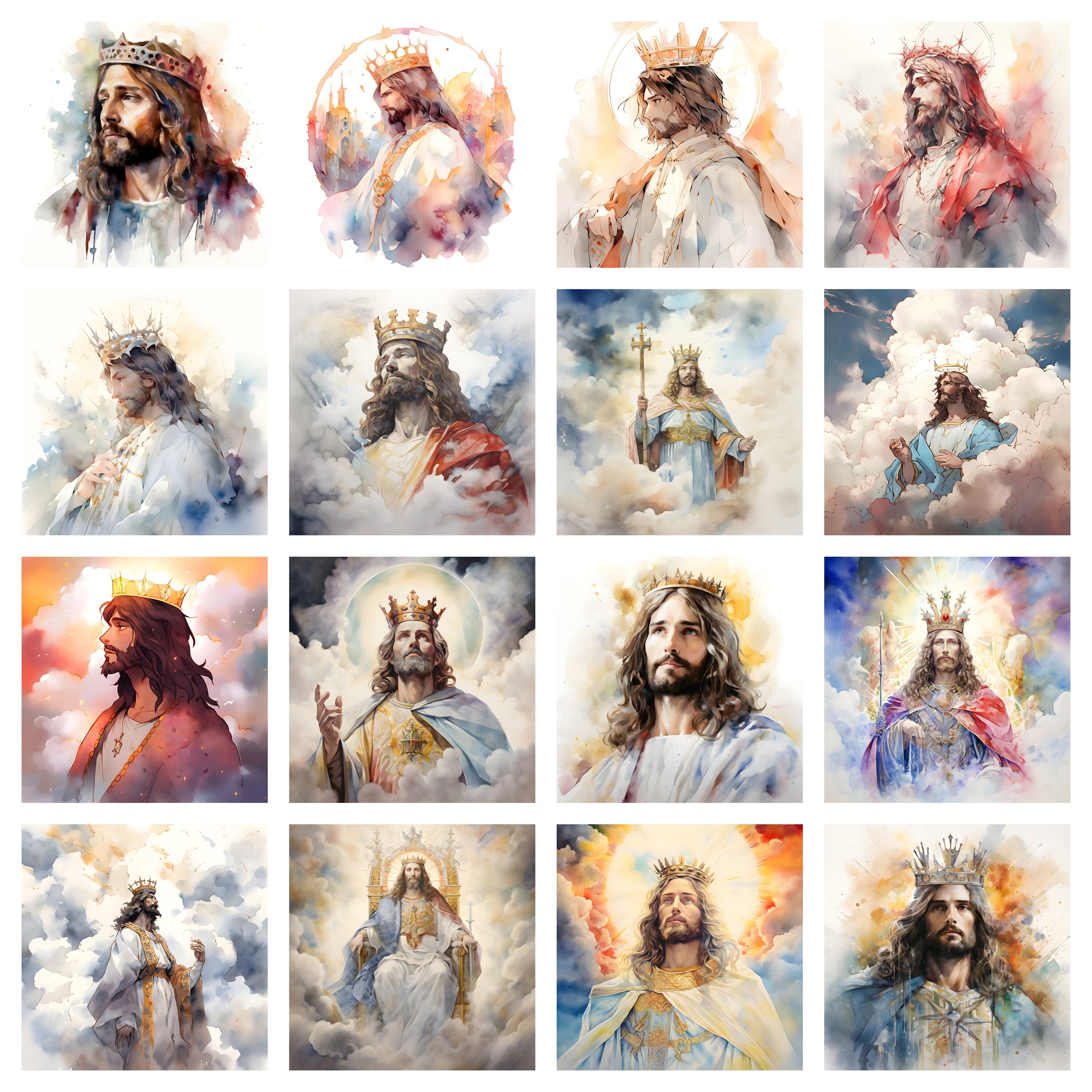 Christ the King Clipart , Jesus the King Painting , Watercolor Jesus on ...